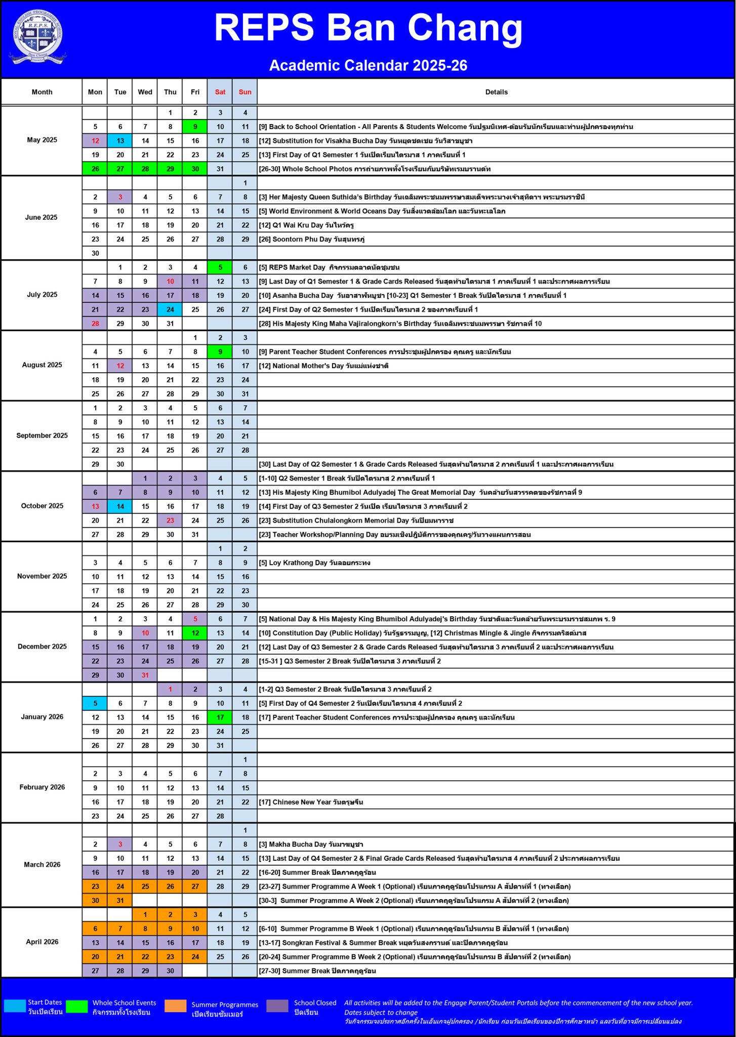 Calendar - REPS Ban Chang